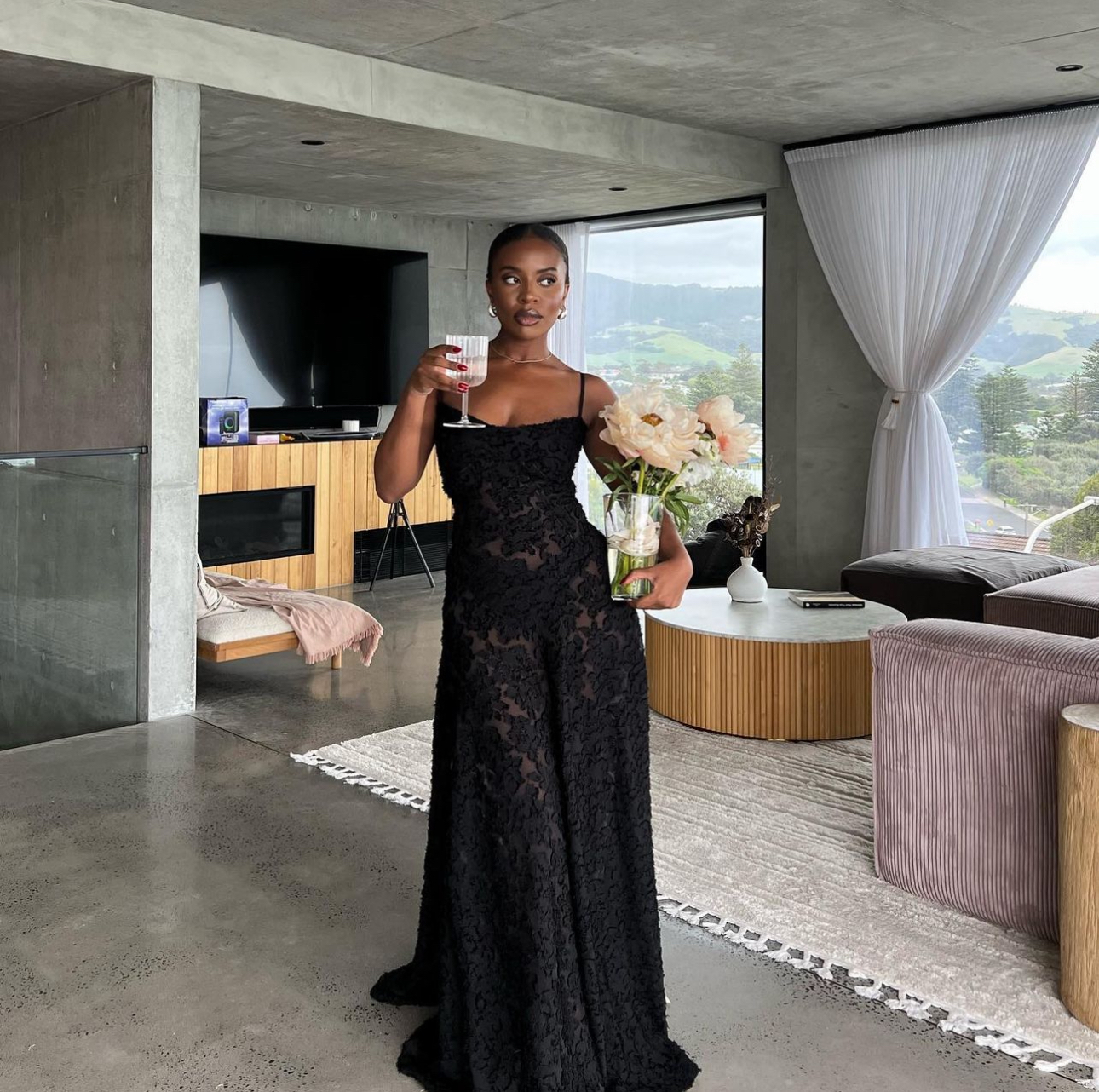 House Of CB Seren Black Floral Lace Back Maxi Dress Size 8